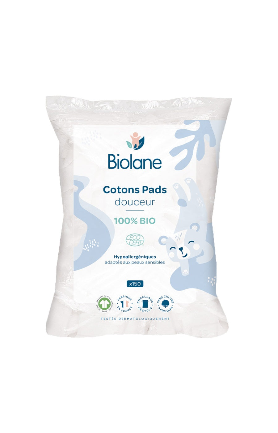 Cotons 100% bio - 2 x 150 disques - Biolane - Beauté Privée